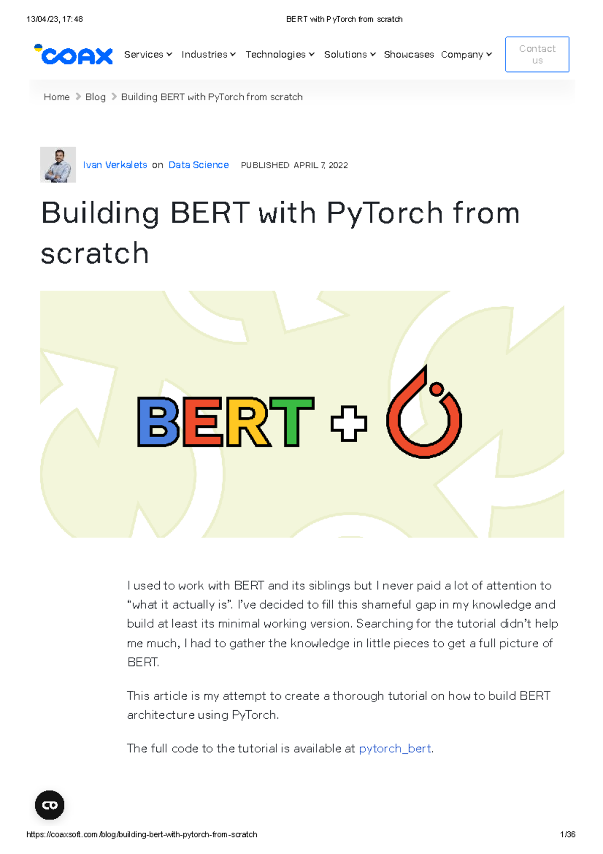 BERT with PyTorch: A Comprehensive Tutorial on Building from Scratch ...
