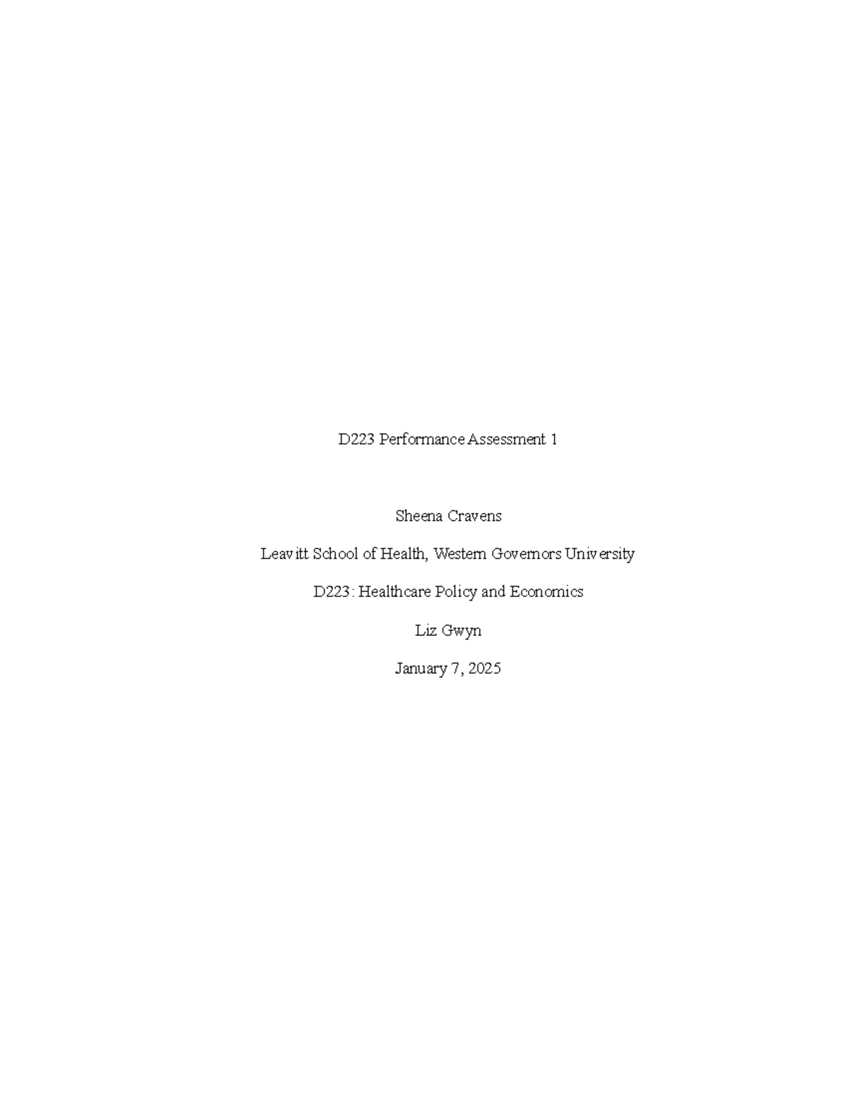 D223 Performance Assessment 1: Analysis of Schneck Medical Center - Studocu