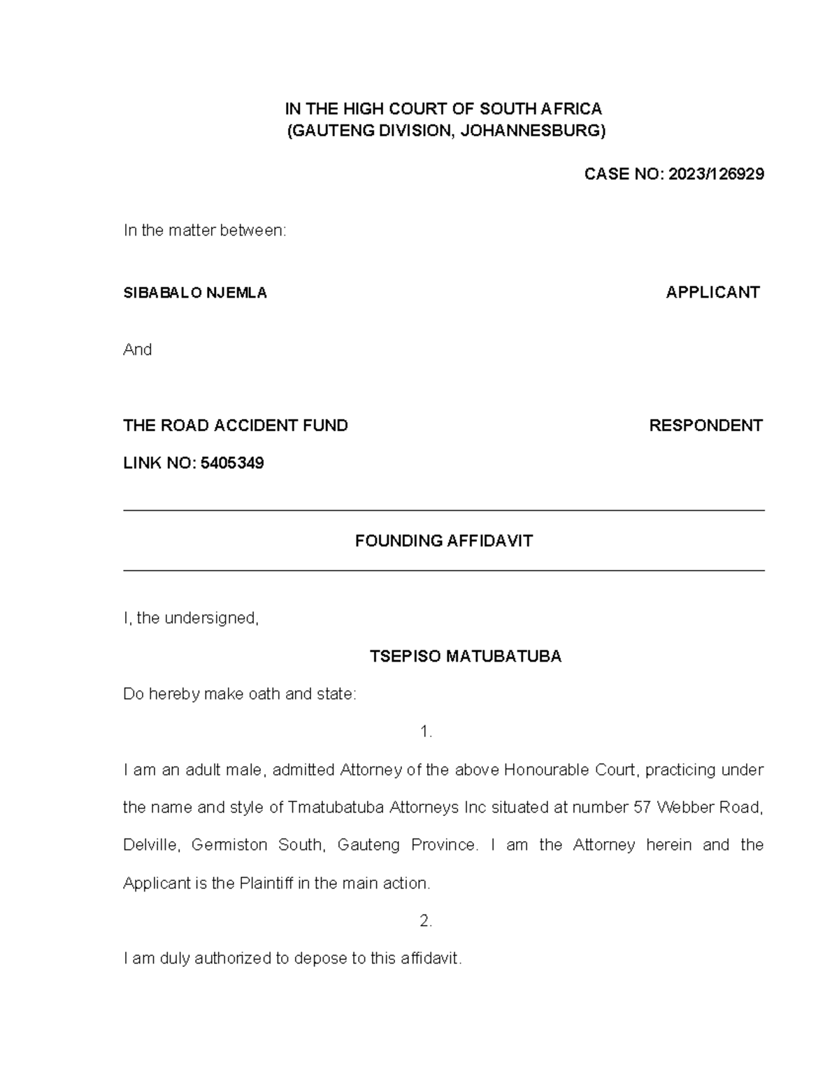 Affidavit for Strike Out Application in Case No: 5405349 - Studocu
