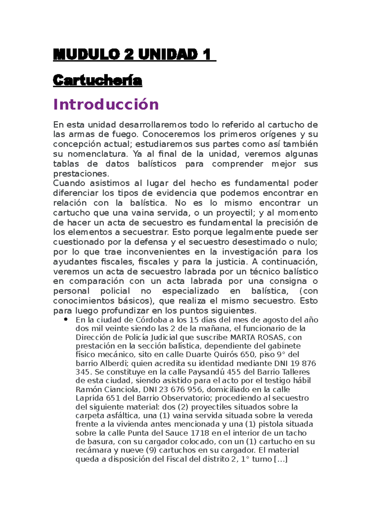 Modulo 2: Balística y Cartuchería - Estudio Completo - Studocu