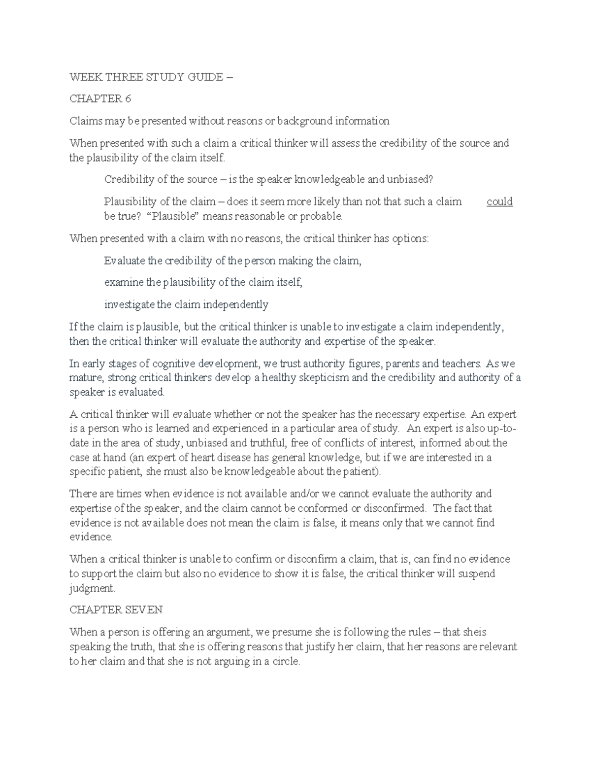 W3 Quiz Extended Study Guide on Critical Thinking Principles - Studocu