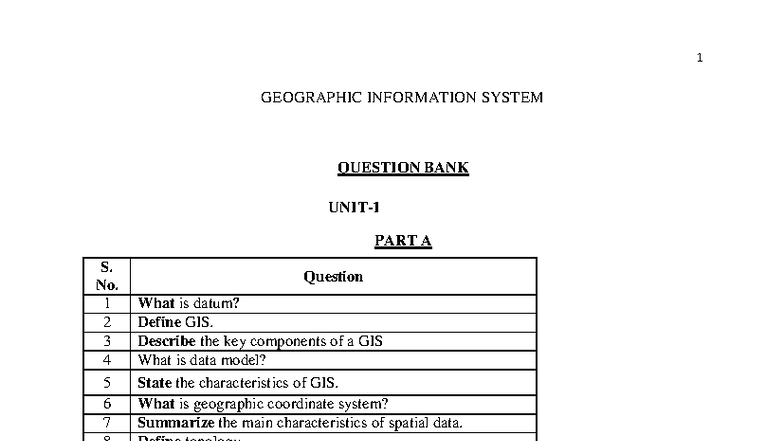 GIS Question Bank Part A & B: Comprehensive Study Guide - Studocu