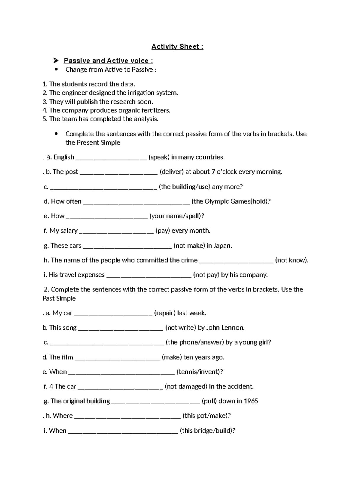 Activity Sheet: Passive & Active Voice, Comparatives, and Tenses - TCE ...