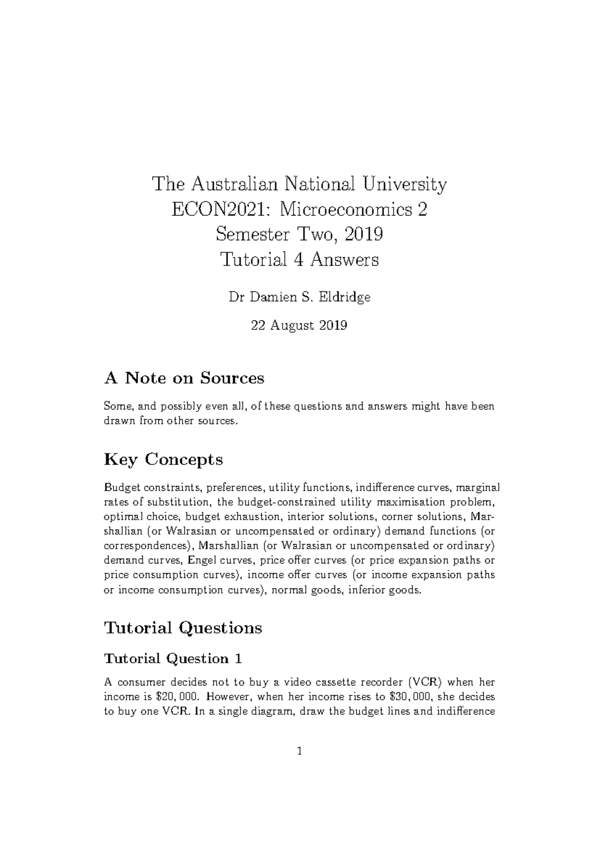ECON2021: Microeconomics 2 - Tutorial 4 Answers Summary - Studocu