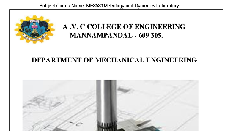 ME3581 - Metrology and Dynamics Laboratory Manual - Studocu