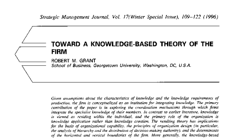 Theory of the Firm: A Knowledge-Based Approach (MGMT 101) - Studocu