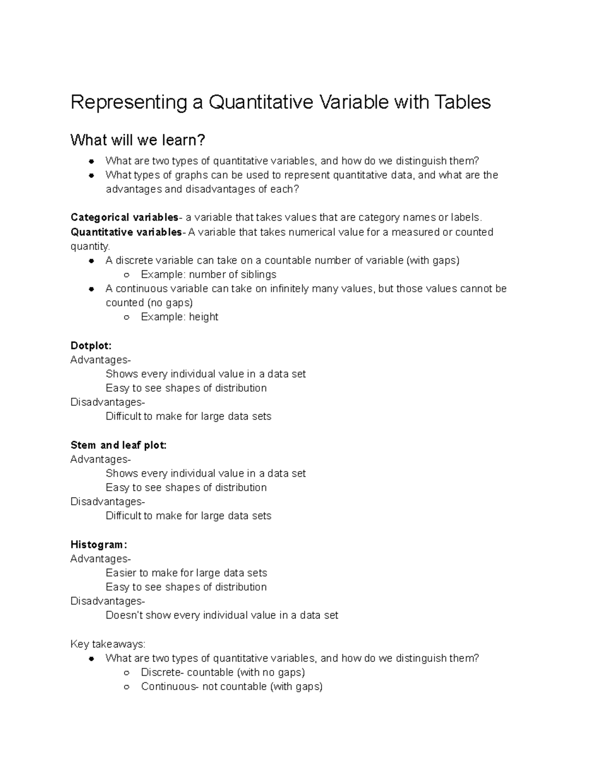 Statistics 101: Representing & Describing Quantitative Variables - Studocu