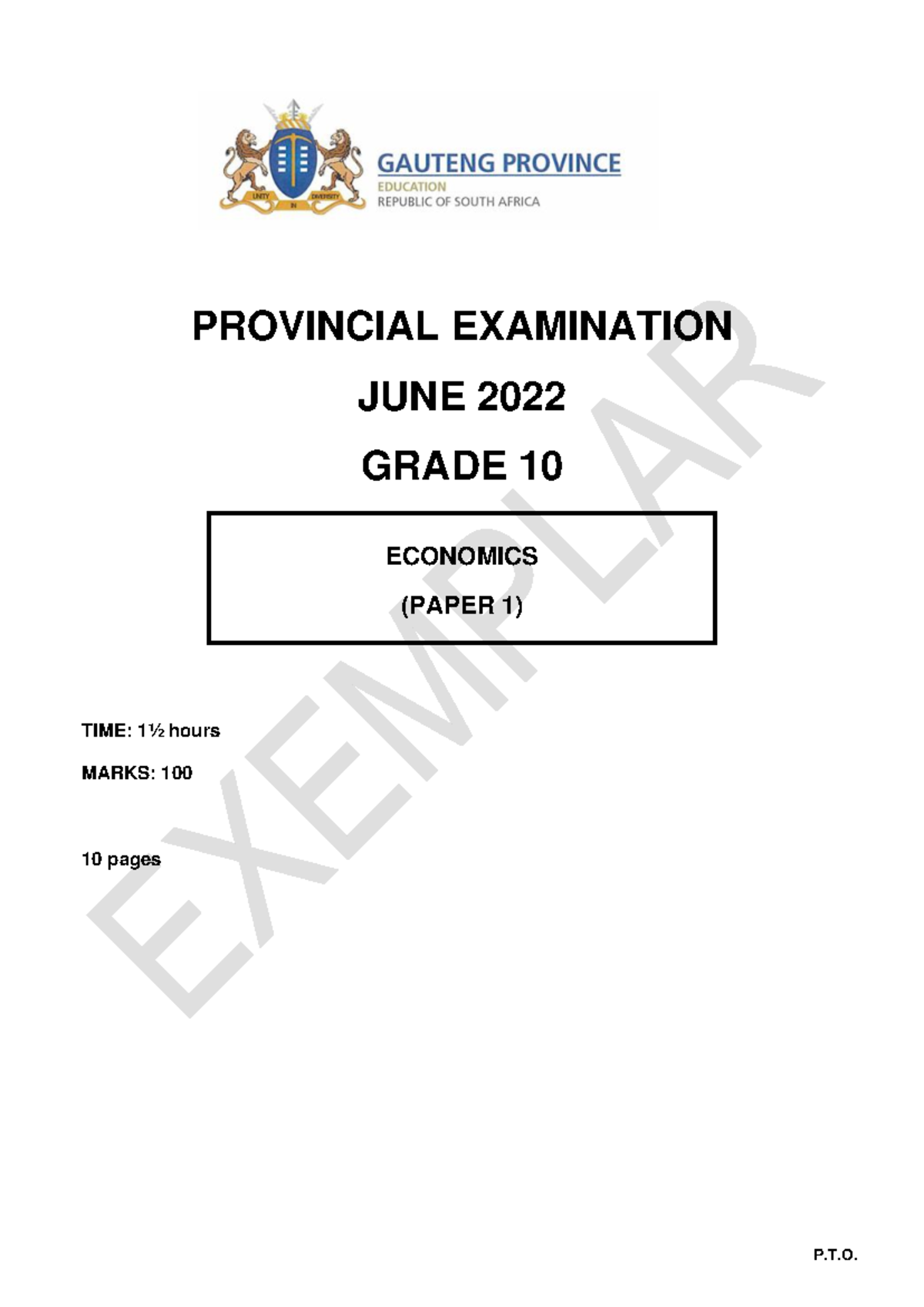 Gr10 EC P1 (ENG) June 2022 Economics Exam Question Paper - Studocu