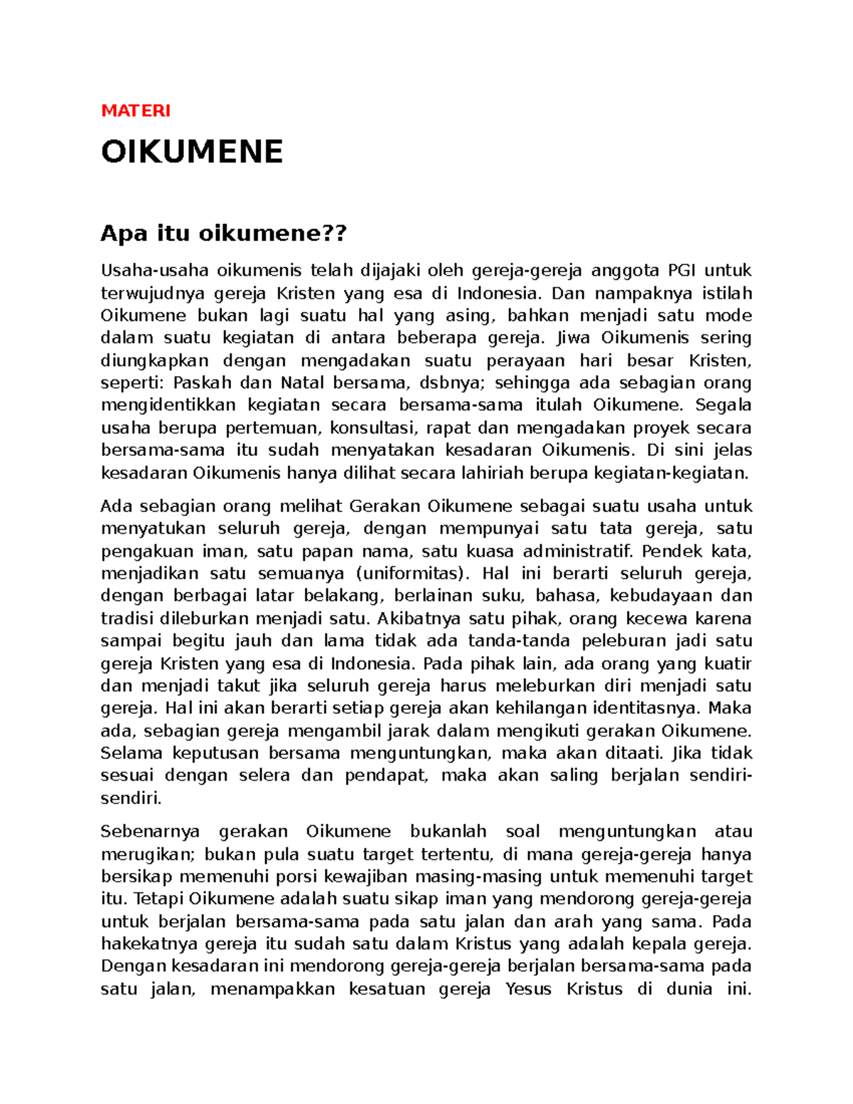 Oikumene: Memahami Kesatuan Gereja dalam Perspektif Alkitab - Studocu