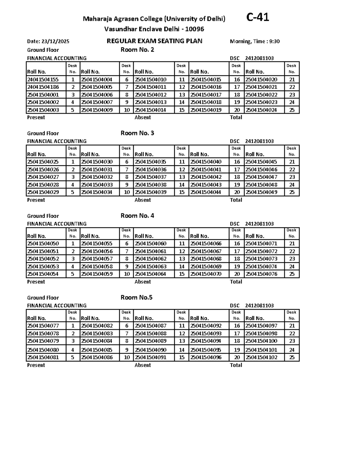 REGULAR EXAM SEATING PLAN - FINANCIAL ACCOUNTING & OTHERS - Studocu