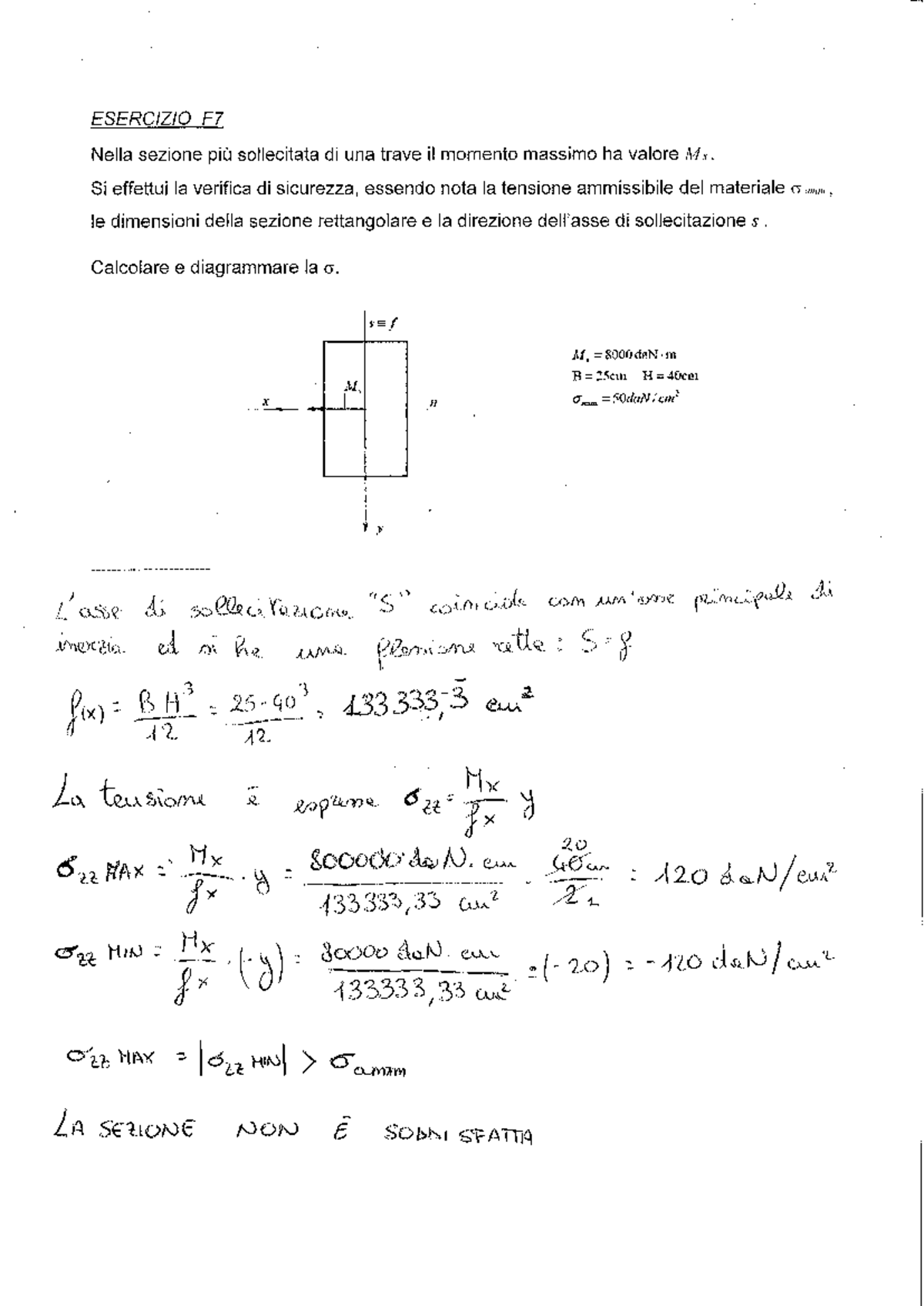 Elaborazione F7: Verifica di Sicurezza Trave e Diagramma Tensioni - Studocu