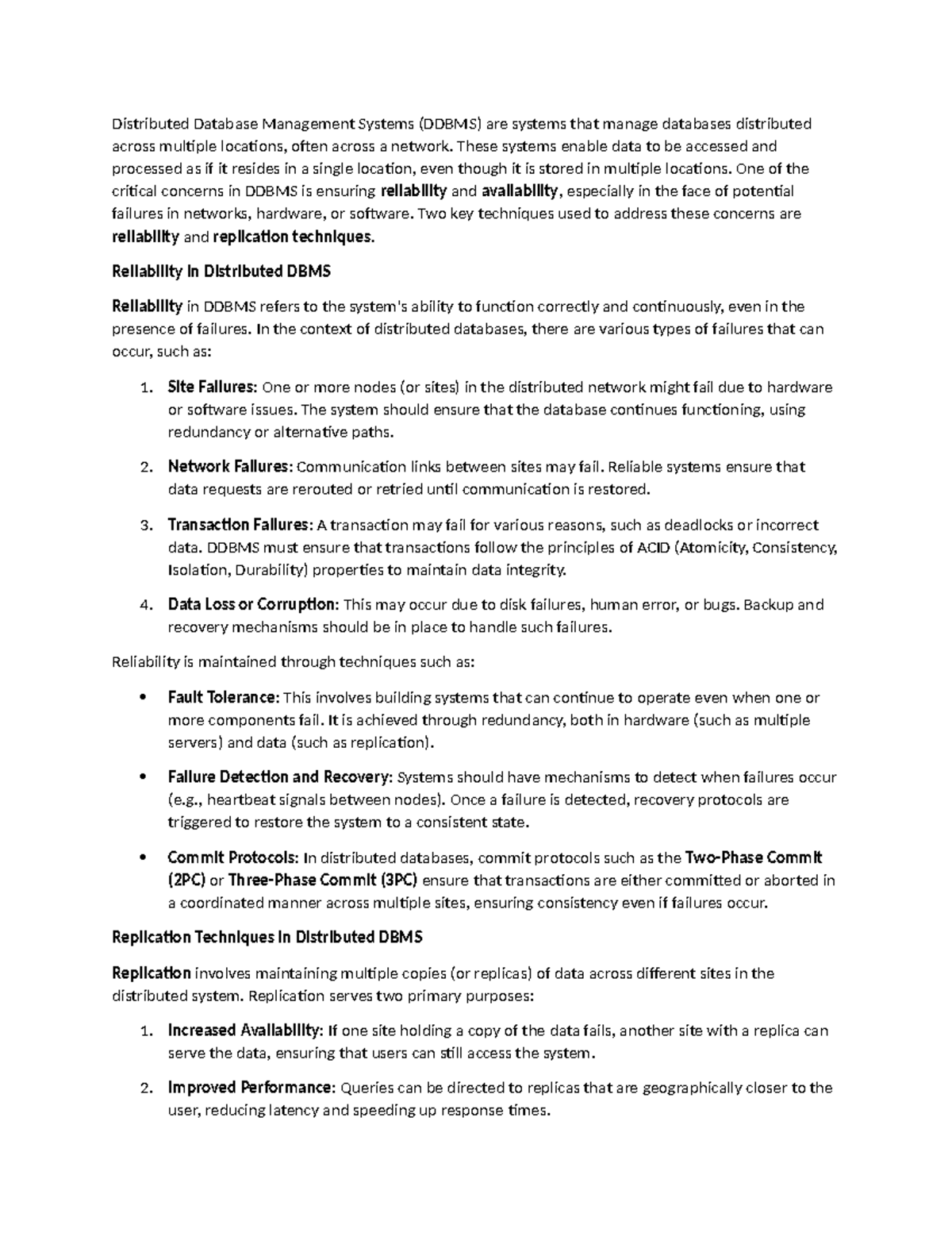 DDBMS Reliability & Replication Techniques: Ensuring Data Integrity - Studocu