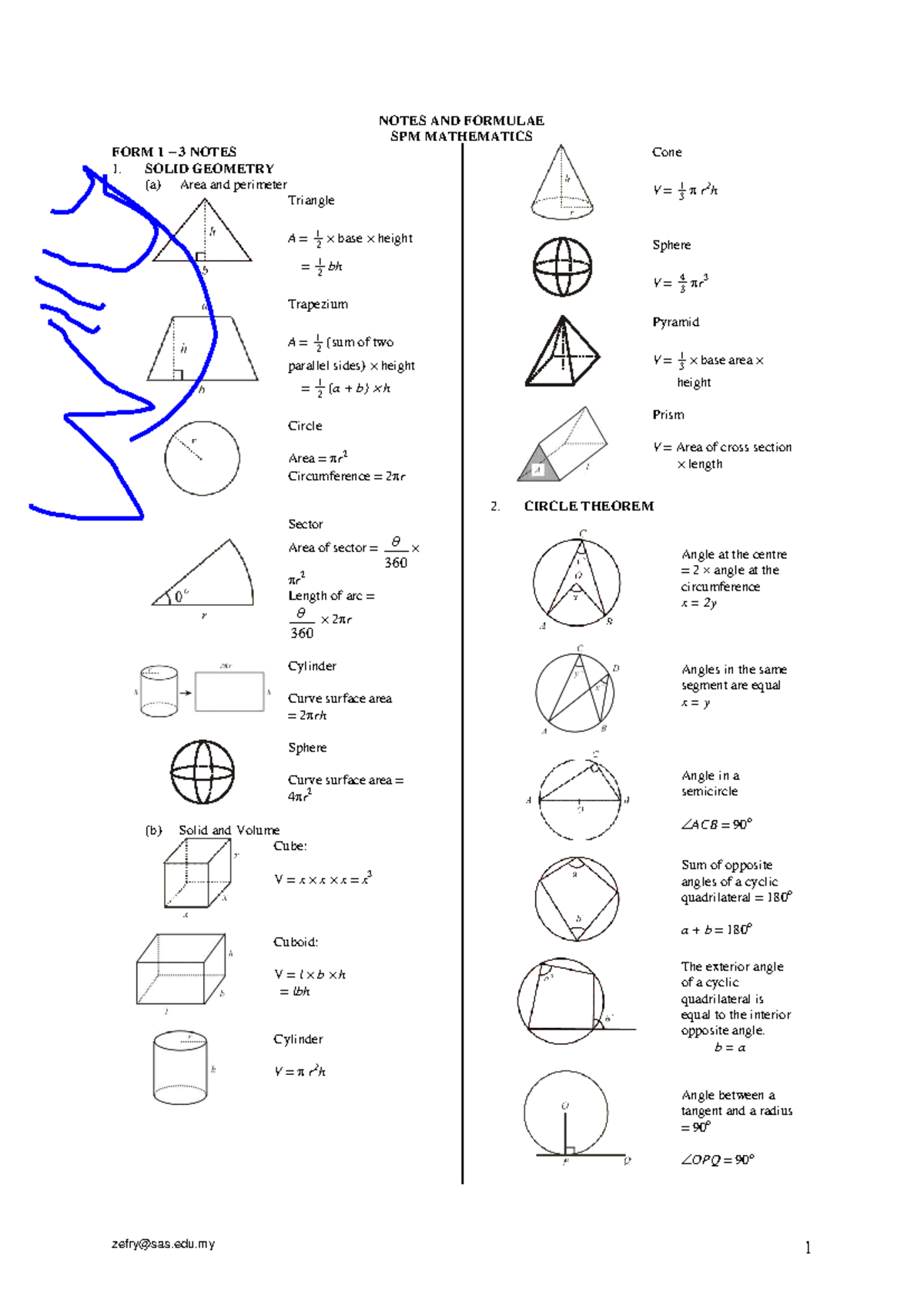 Mathematics Notes & Formulae SPM 1-4: Solid Geometry & More - Studocu
