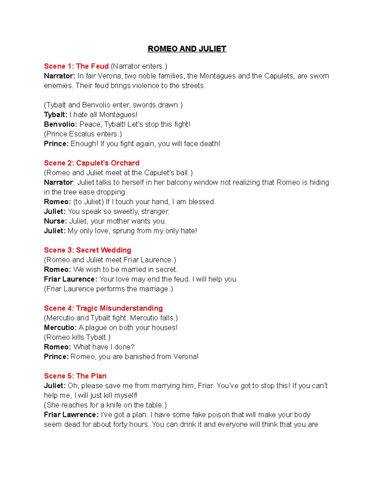 Romeo and Juliet Script: A Tragic Tale of Love and Feud - Studocu