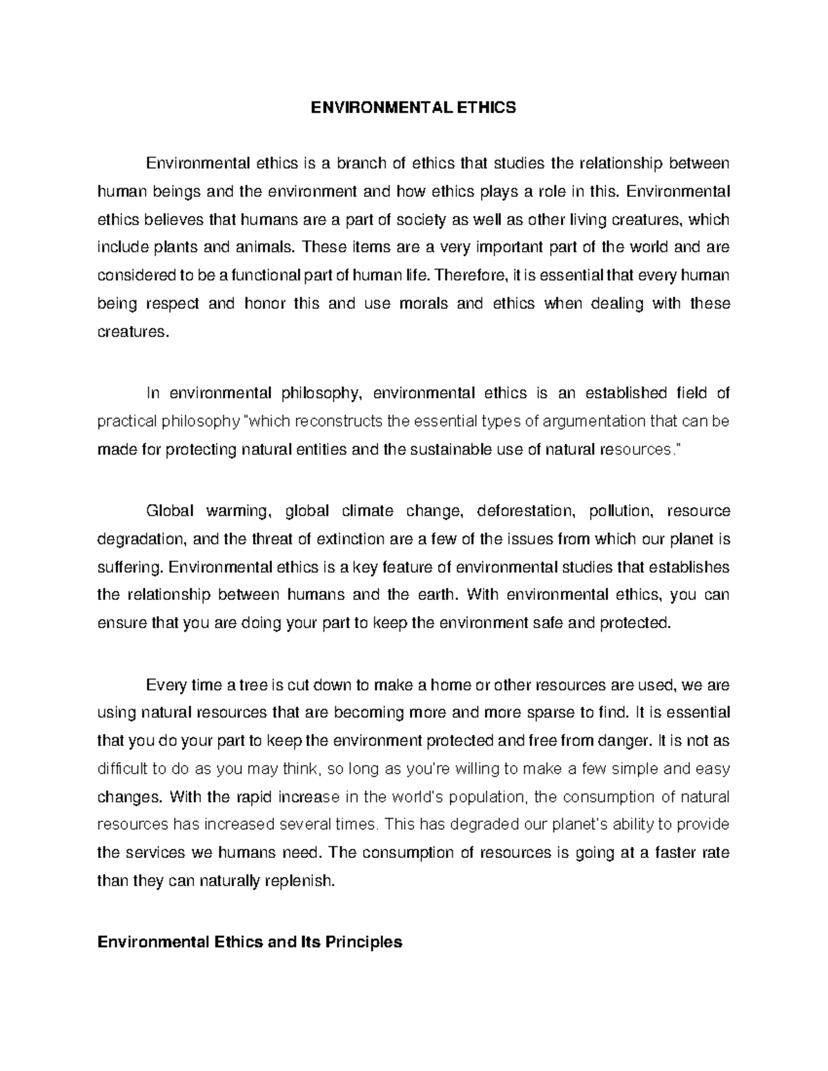 Environmental Ethics Overview - Module ES 223 - Studocu