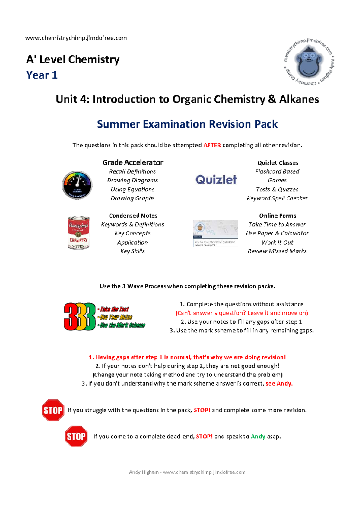 Level Chemistry Year 1 Unit 4: Organic Chemistry Alkanes Revision Pack ...