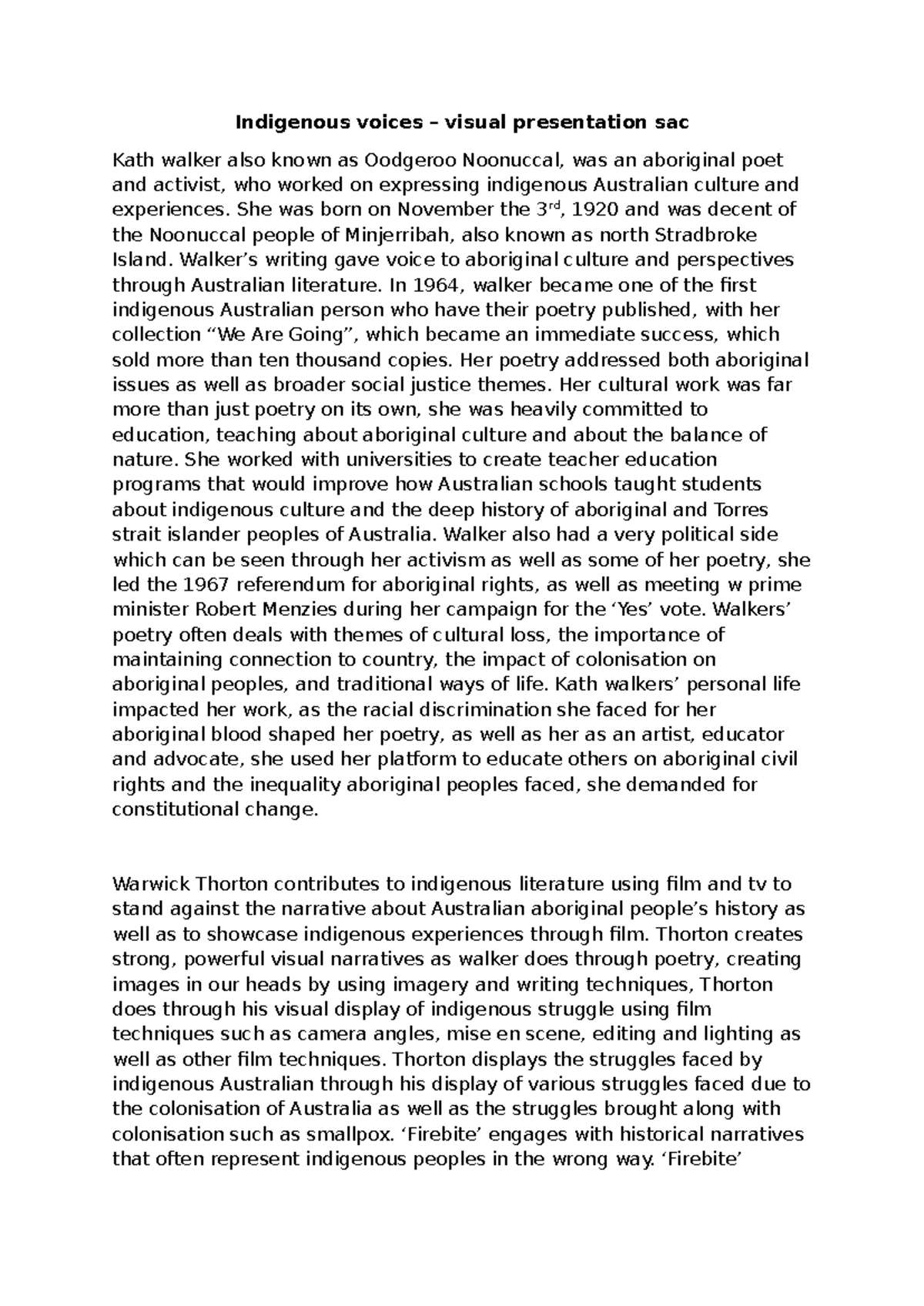 Indigenous Voices Presentation SAC: Exploring Kath Walker & Warwick ...