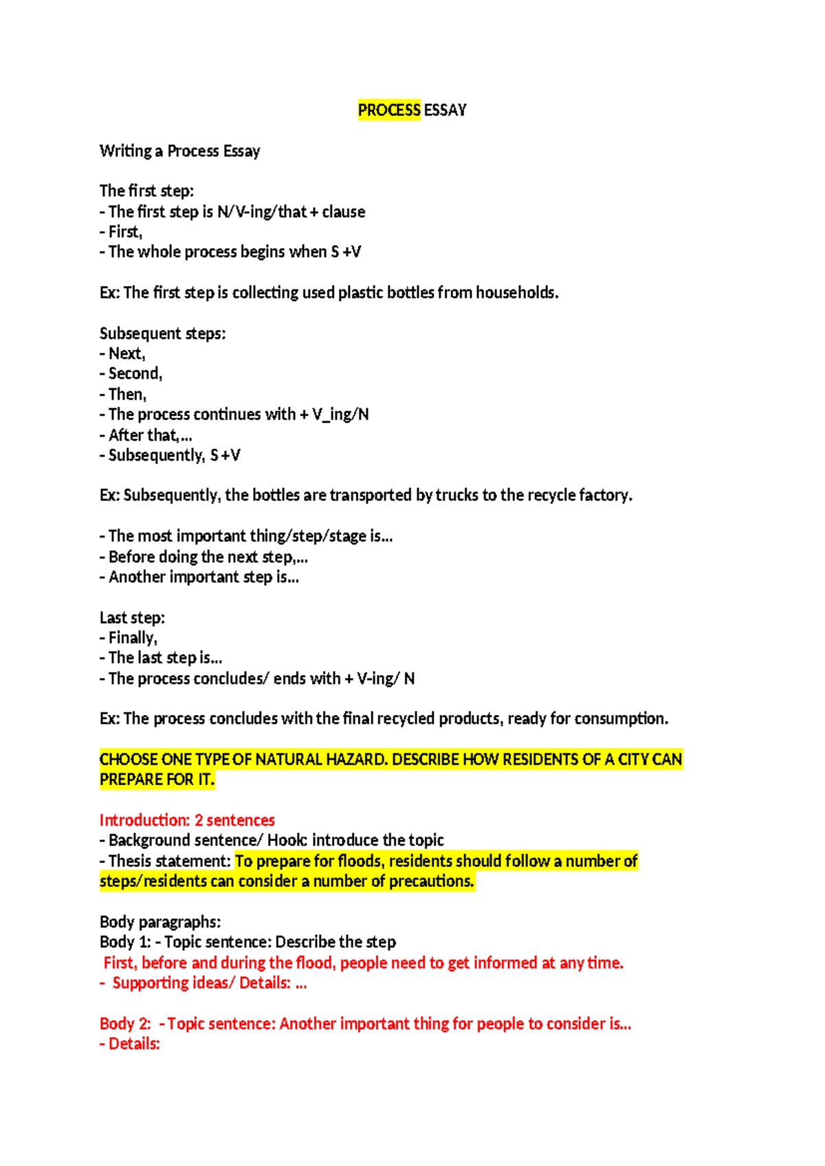 PROCESS ESSAY: Preparing for Natural Hazards - Studocu