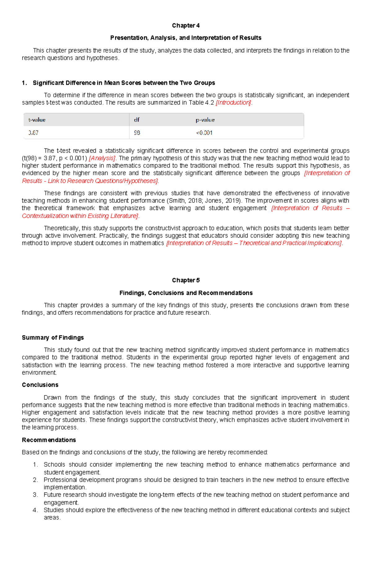 Sample Chapters 4 & 5: Analysis of Results & Educational ...