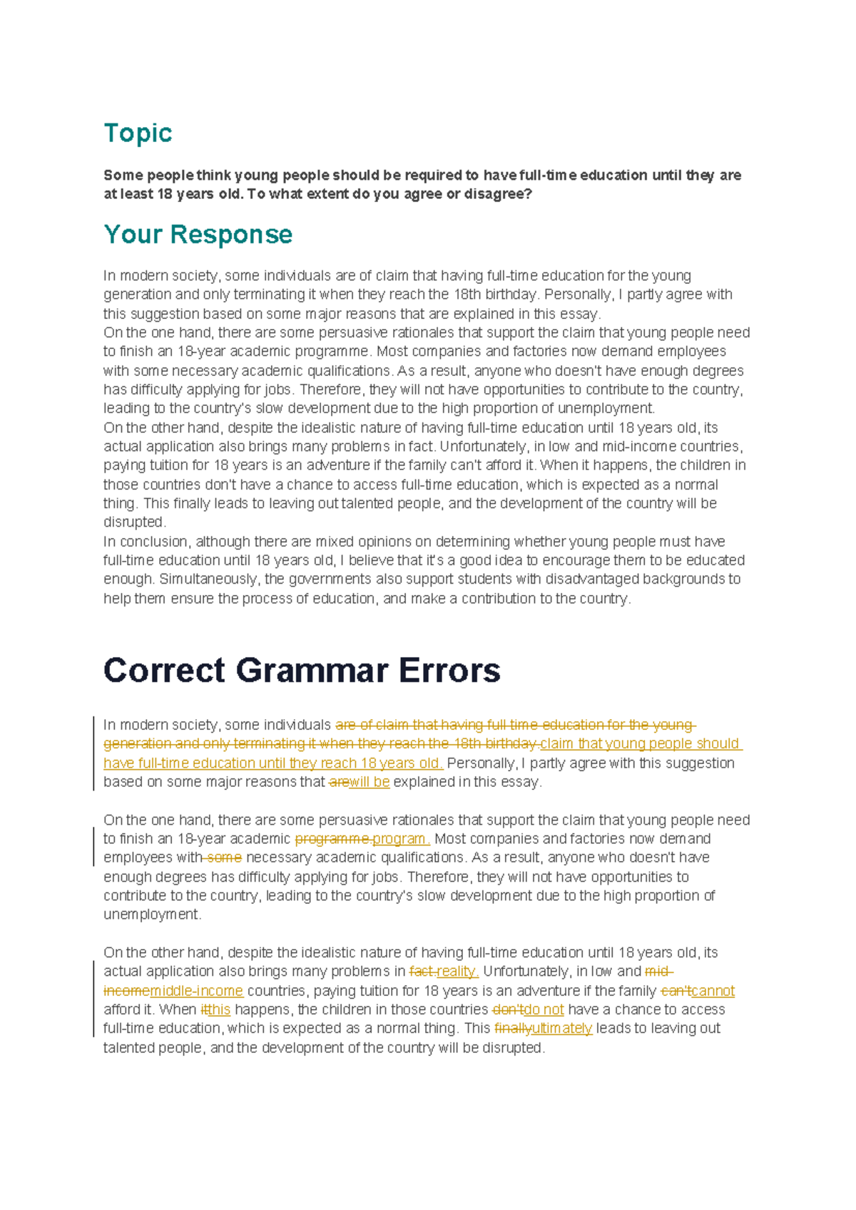IELTS Writing Task 2: Opinion Essay on Mandatory Education Until 18 ...