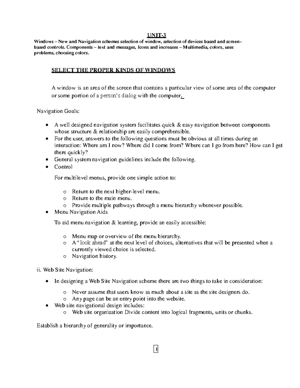 HCI 101: Unit 3 - Windows, Navigation Schemes, and Component Design ...