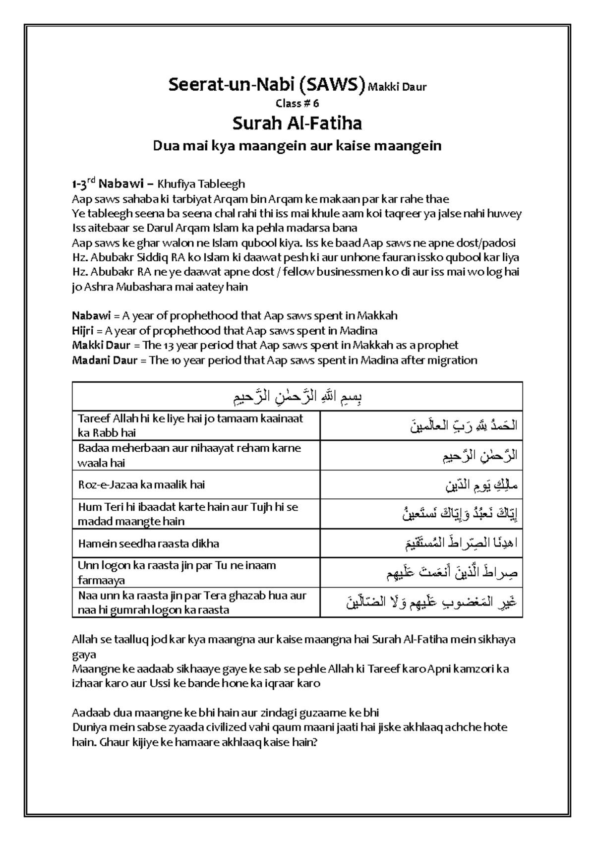 #07 Surah Al-Fatiha: Dua aur Maangne ke Aadaab - Seerat-un-Nabi (SAWS ...