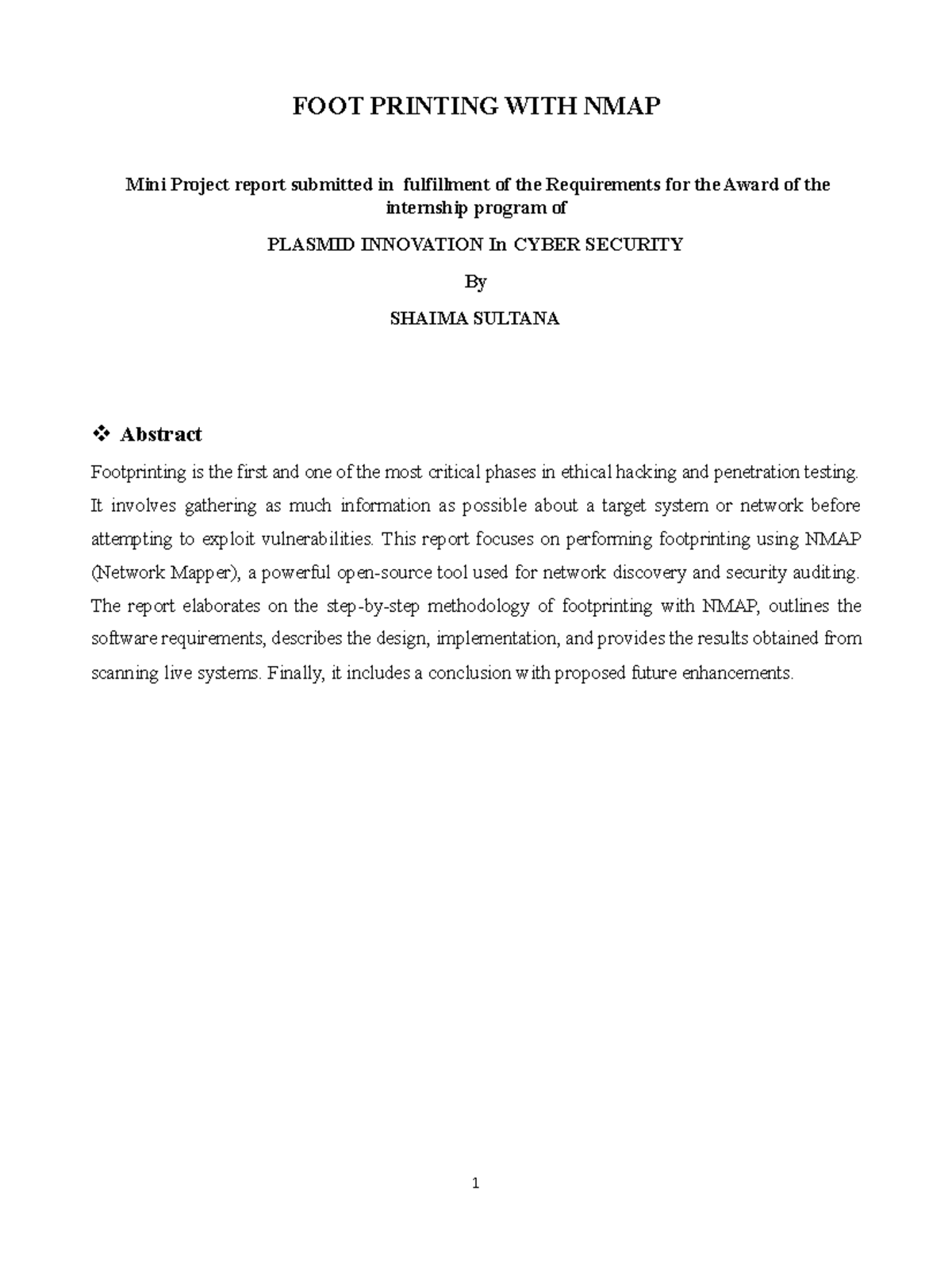 Mini Project Report: Footprinting with NMAP in Cyber Security - Studocu