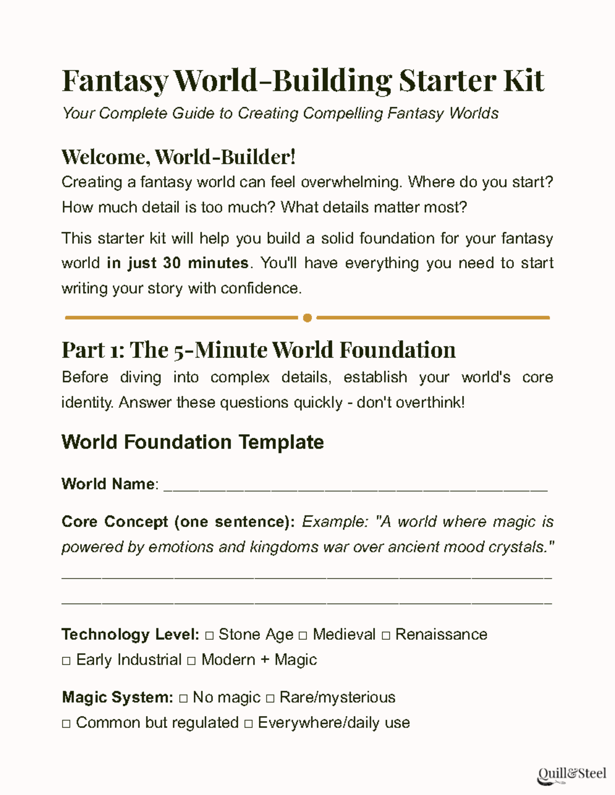 Fantasy Worldbuilding Starter Kit (FWSK) for Aspiring Writers - Studocu