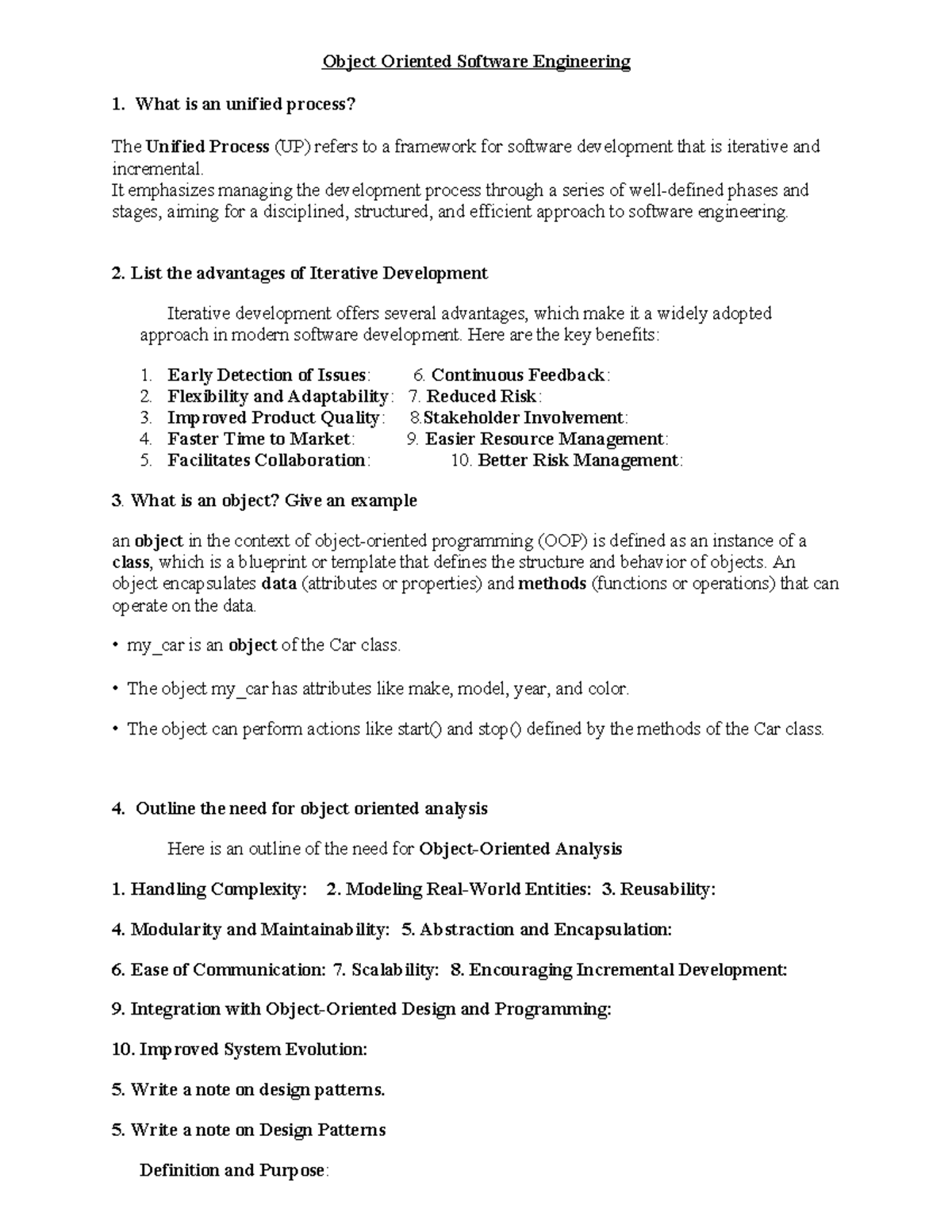 OOSE Part A - Key Concepts & Solved Qs in Object Oriented Software Engineering - Studocu