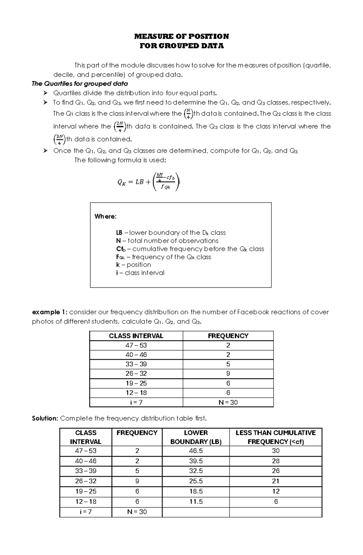 Measures of Position for Grouped Data in Module 104220 - Studocu