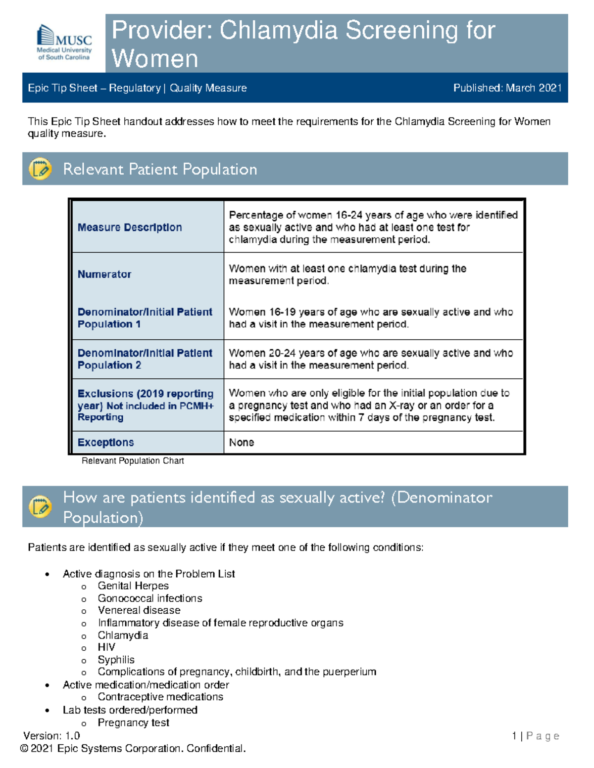 Epic Tip Sheet - Ambulatory - Quality Measure - Chlamydia Screening ...