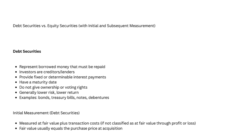 Debt Securities vs. Equity Securities: Measurement Insights - Studocu