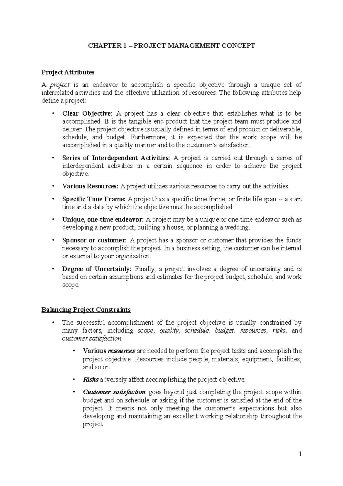Project Management Concepts - Chapter 1 Overview (PM101) - Studocu