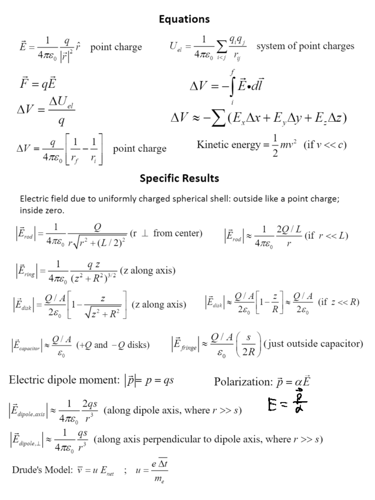 PHYS 272 Exam 1 Equation Sheet for Physics Studies - Studocu