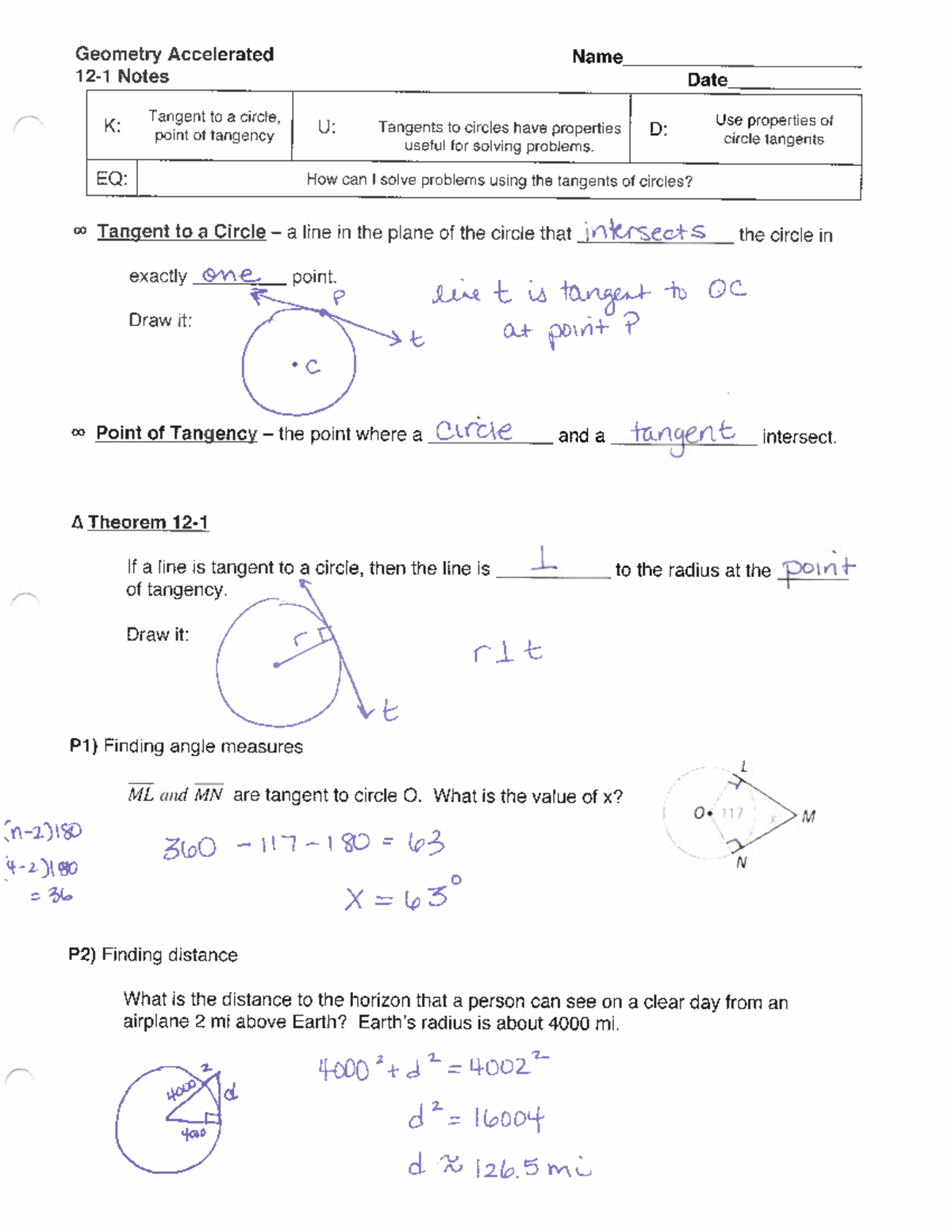 Final Exam Review Notes: Geometry Tangents & Properties (XYZ123) - Studocu
