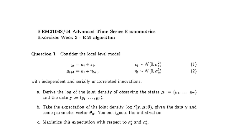 Advanced Time Series Econometrics Exercises Week 3: EM Algorithm ...