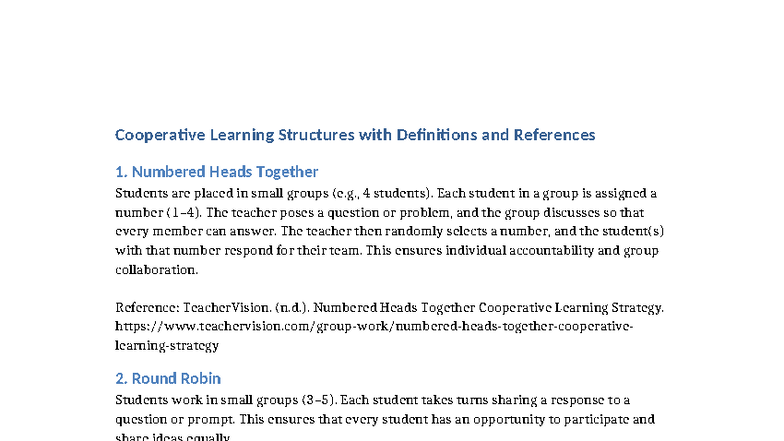 Cooperative Learning Structures: Definitions & Strategies - Studocu