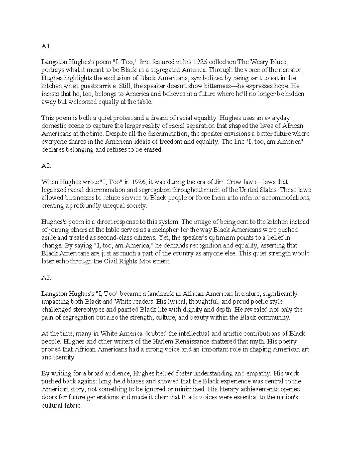 Task 1 D198 - Comparative Analysis of Hughes and Brooks on Racial ...