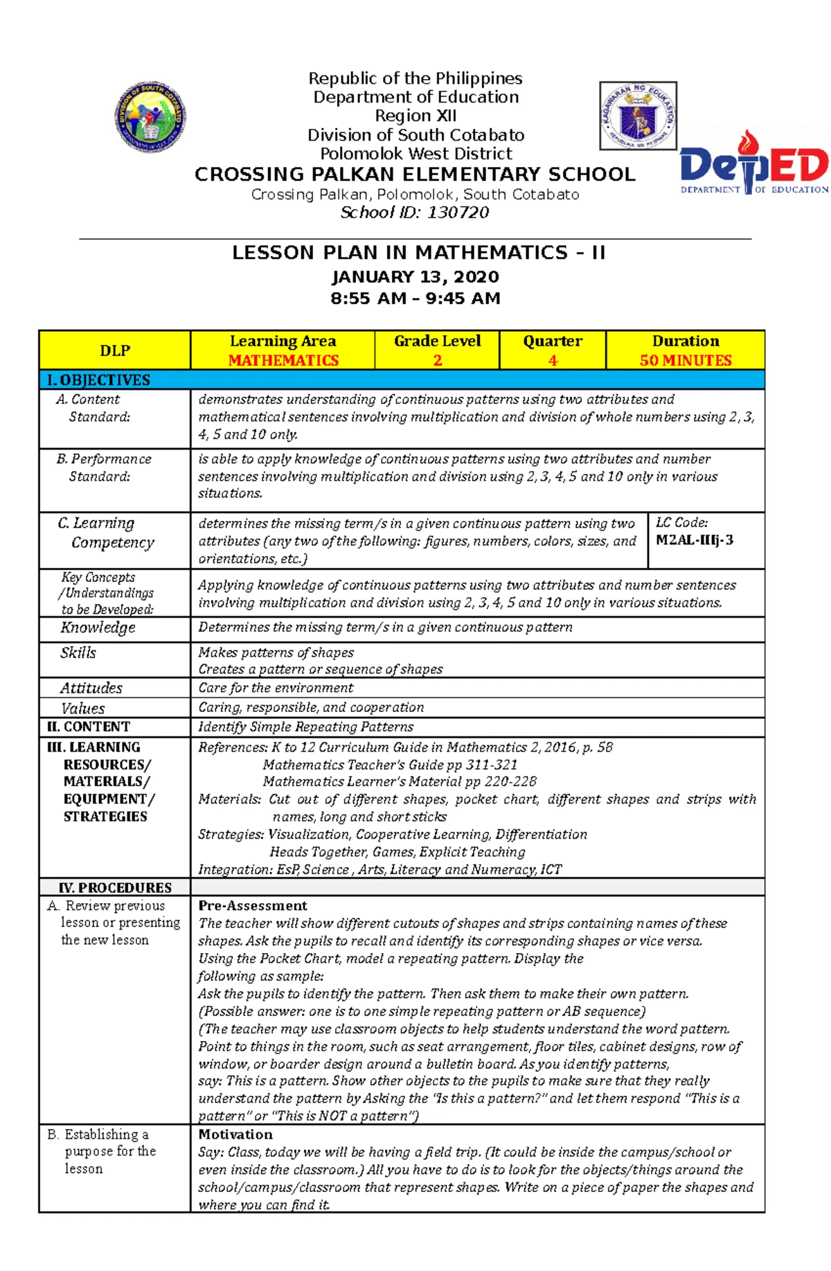 EPP 5 ICT DLL WEEK 5 Final - GRADE 5 DAILY LESSON LOG School: HABITAT ...