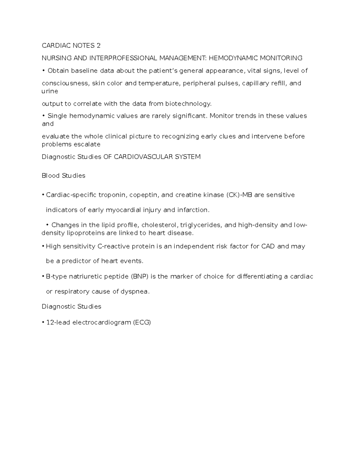 Cardiac 2 - CARDIAC NOTES 2 NURSING AND INTERPROFESSIONAL MANAGEMENT ...