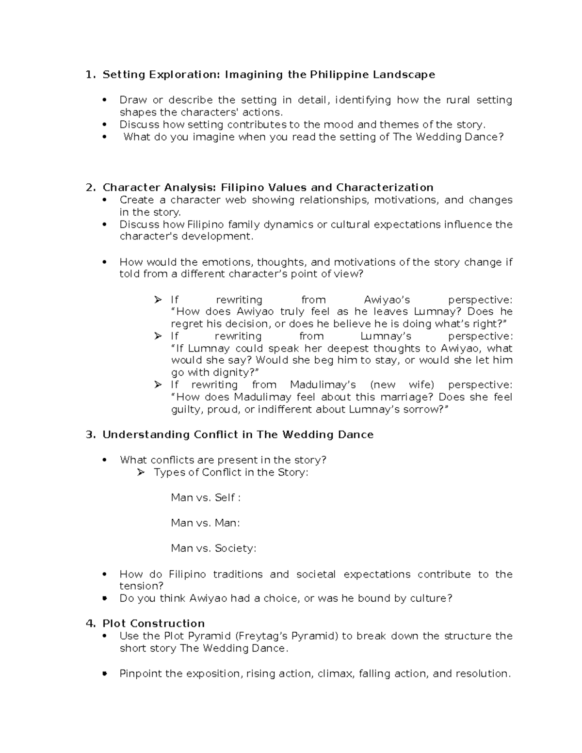 Elements of a Short Story Group Activity: Analyzing "The Wedding Dance ...