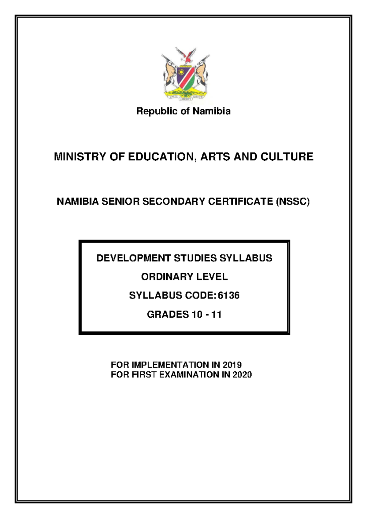 NSSCO Development Studies Syllabus for Grades 10-11 (Code: 6136) - Studocu