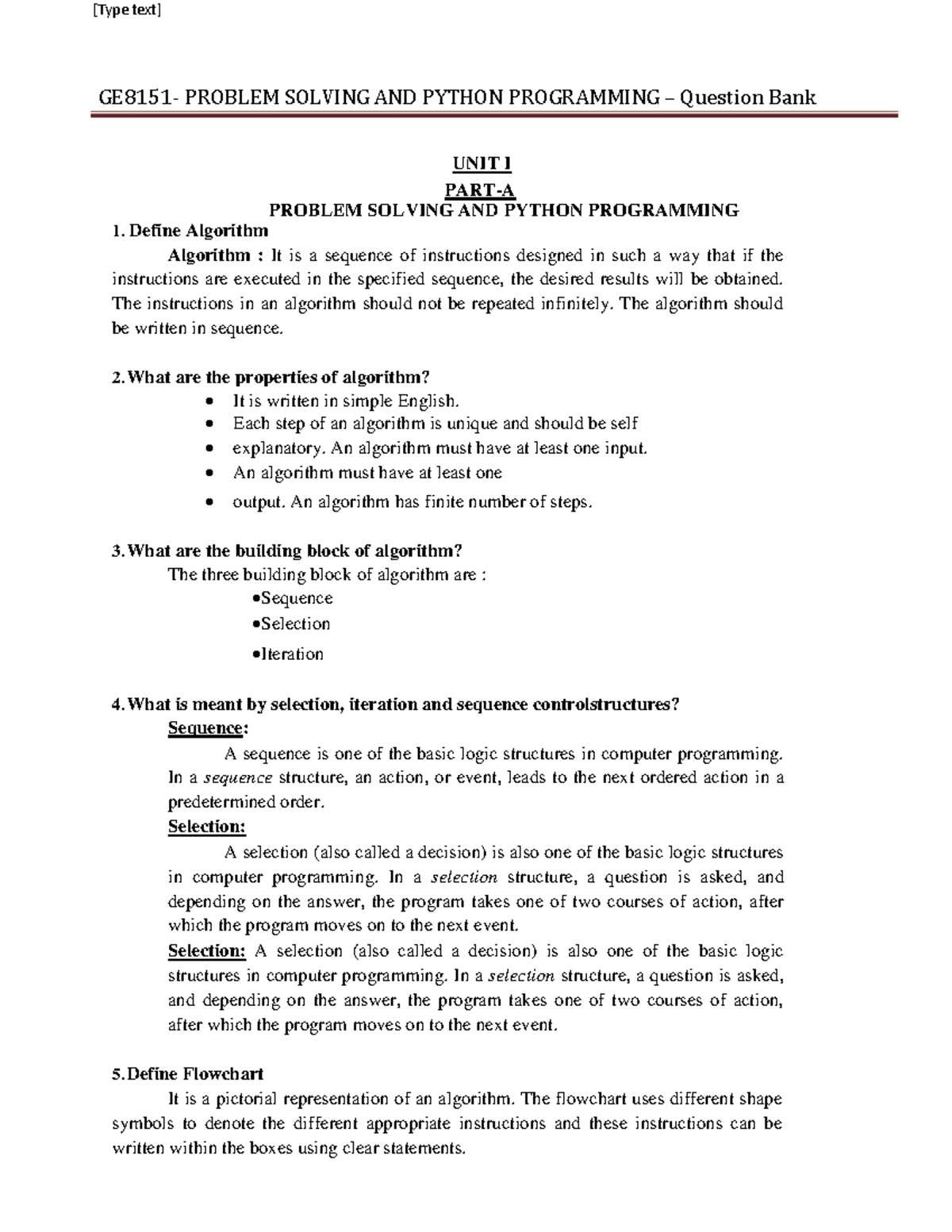 1 q & A FOR Python - they are good - GE8151- PROBLEM SOLVING AND PYTHON ...