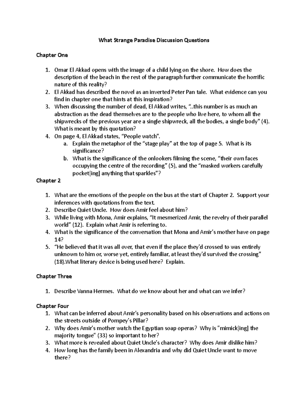 What Strange Paradise Discussion Questions - Ch 1-22 Analysis - Studocu