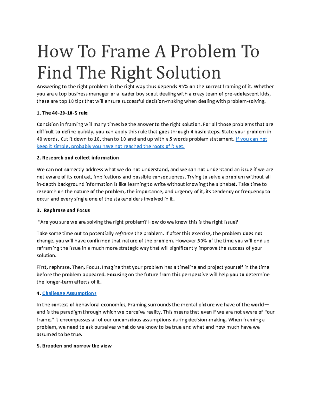 WEEK 1: Strategies for Effective Problem Framing and Solutions - Studocu