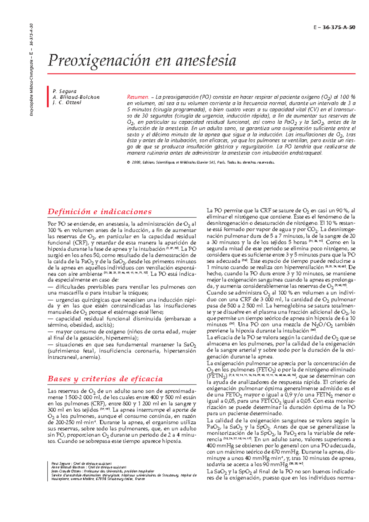 Preoxigenación en Anestesia: Fundamentos y Técnicas (E E) - Studocu