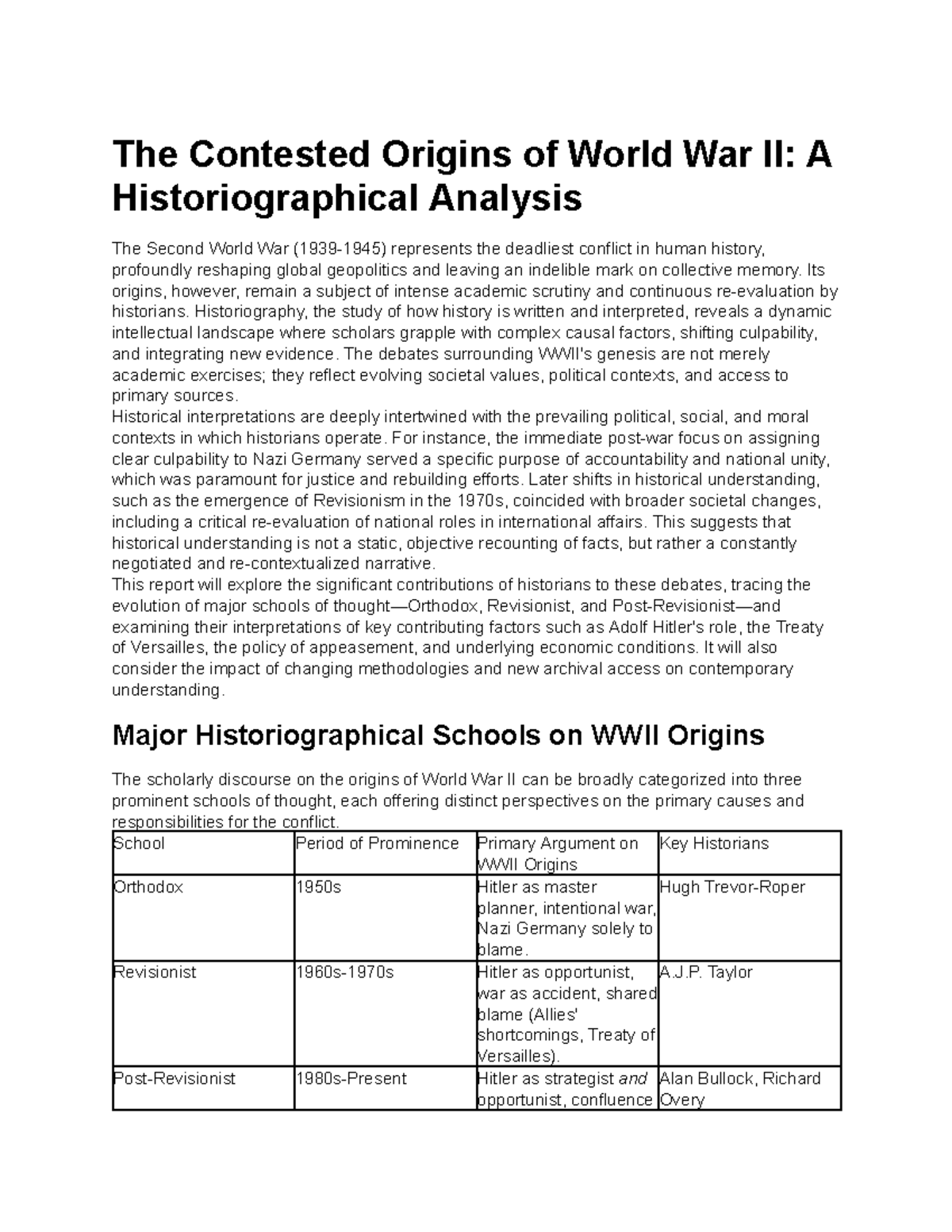 Historiographical Analysis of WWII Origins: Key Debates and ...