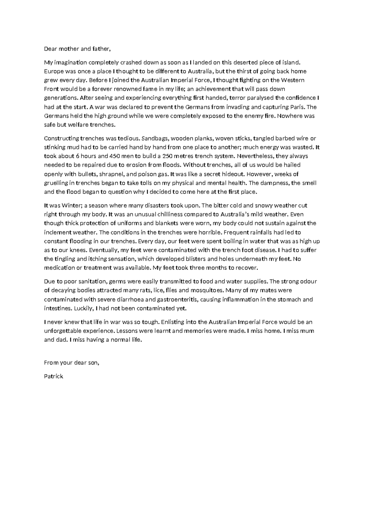 Letter Home from the Western Front: A Soldier's Experience - Studocu