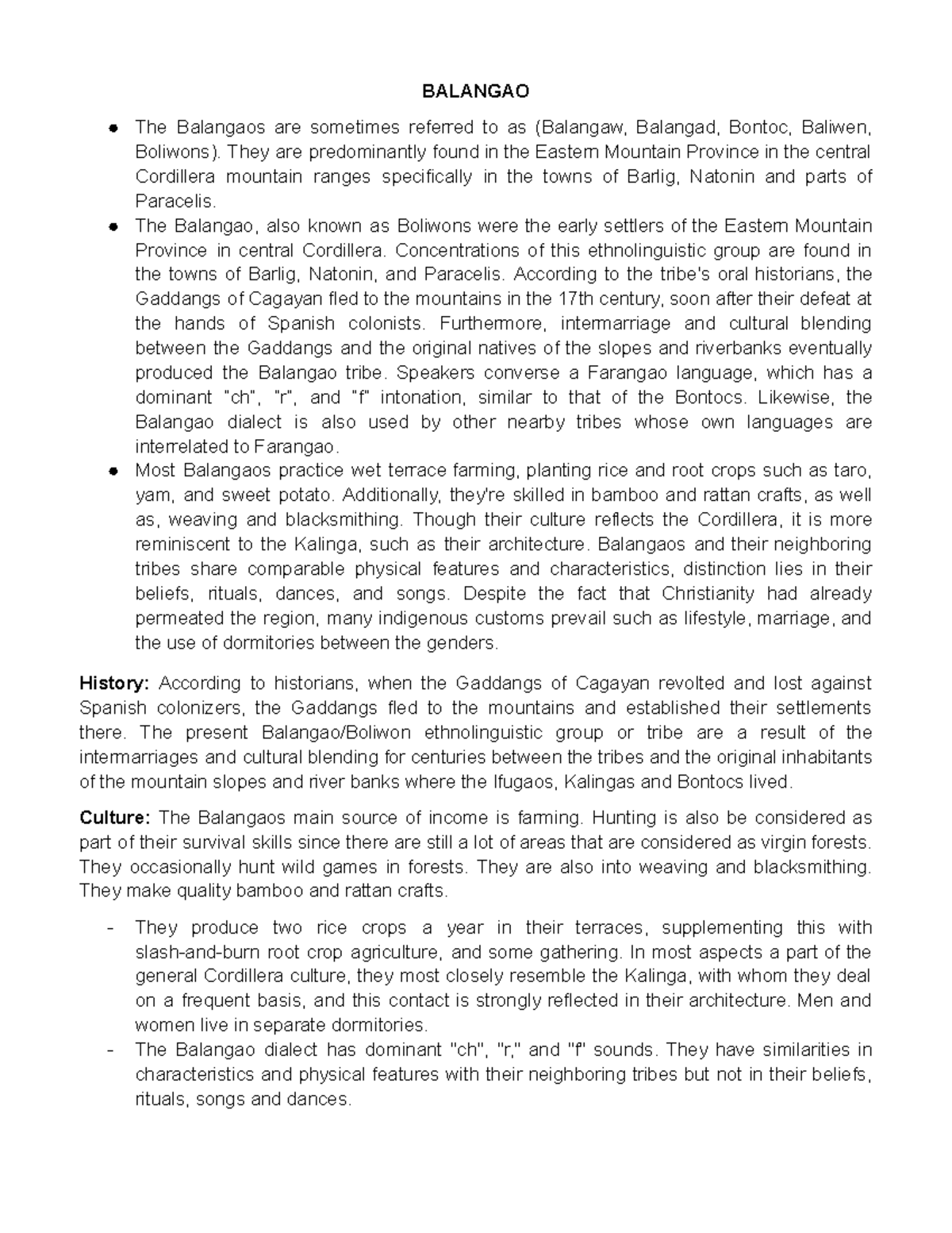 Philippine Indigenous Community Balangao Tribe - A Summary - Nursing ...