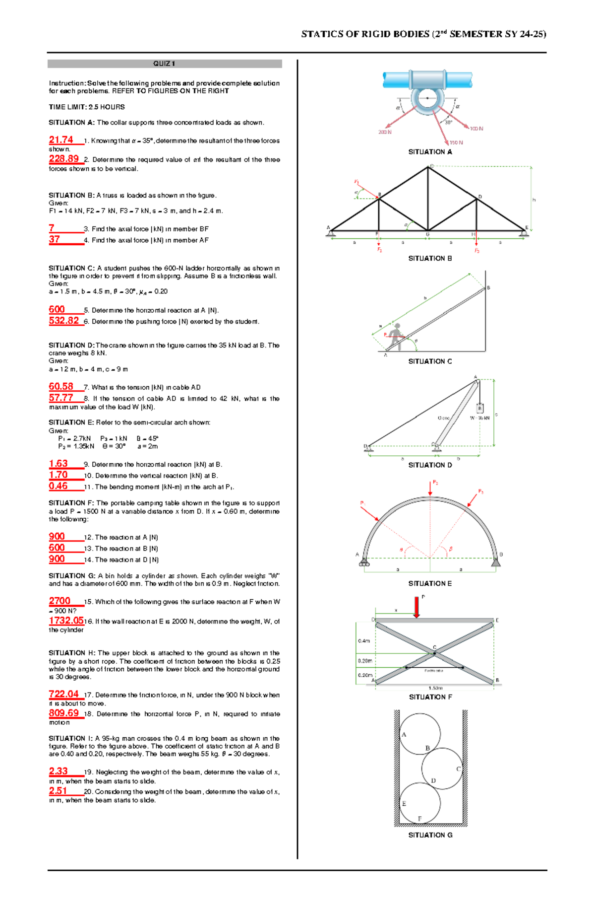 Quiz-1-Statics-2nd-Sem-SY-24-25-answer-key - STATICS OF RIGID BODIES ( 2 nd SEMESTER SY 24- 25 ...